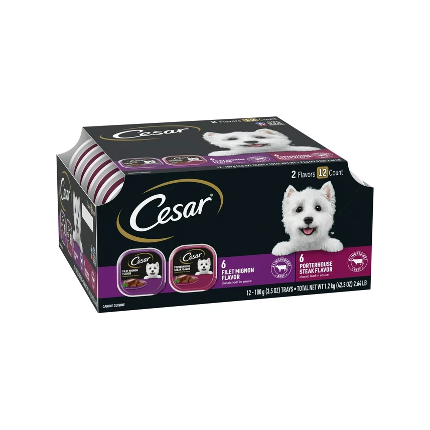 CESAR Classic Loaf in Sauce Beef Flavors Wet Dog Food Variety Pack, (1 ...