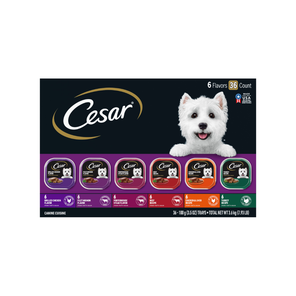 Cesar Classic Loaf In Sauce Wet Dog Food Variety Pack, 3.5 oz Trays 36 ...
