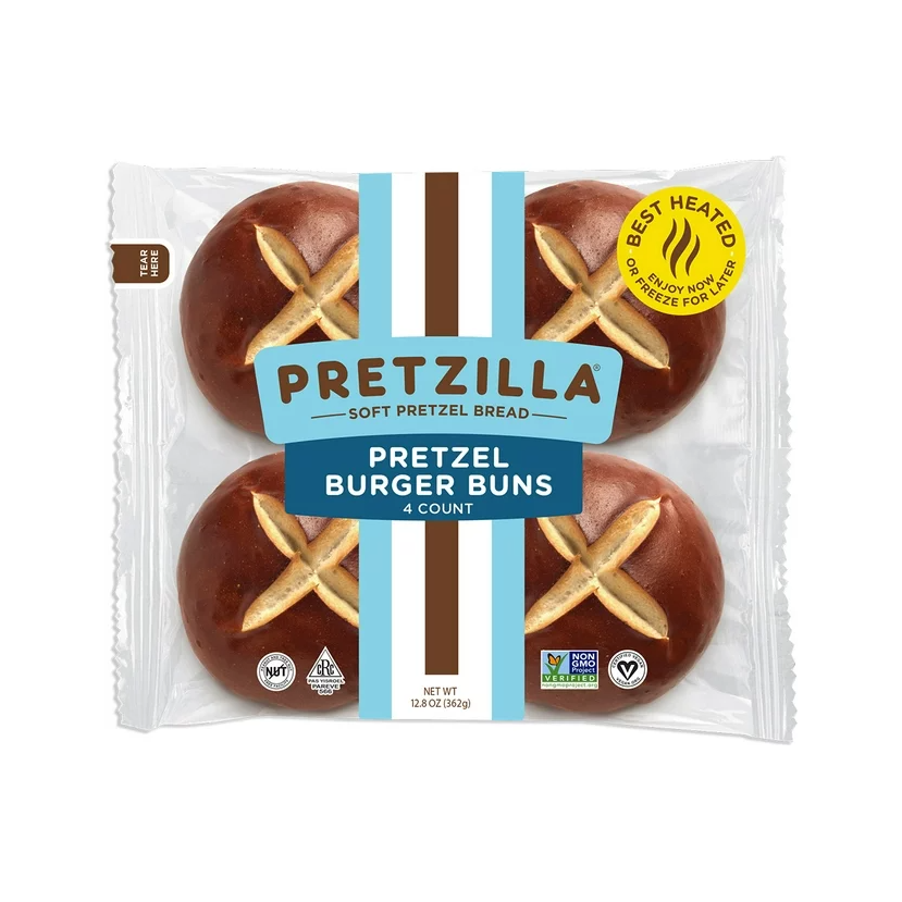 Pretzilla Soft Pretzel Burger Buns, Vegan, Non-GMO, 12.8 oz, 4 Count ...