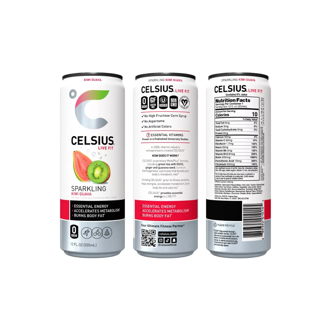 Celsius Live Fit Sparkling Kiwi Guava Dietary Supplement, 12 fl oz ...