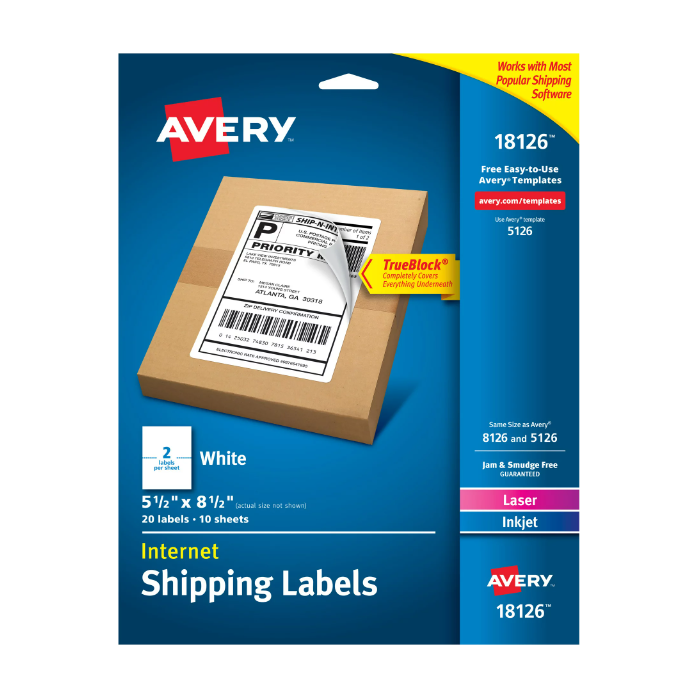 Avery Shipping Labels, 5.5 x 8.5, White, TrueBlock, Inkjet, 20 Labels ...